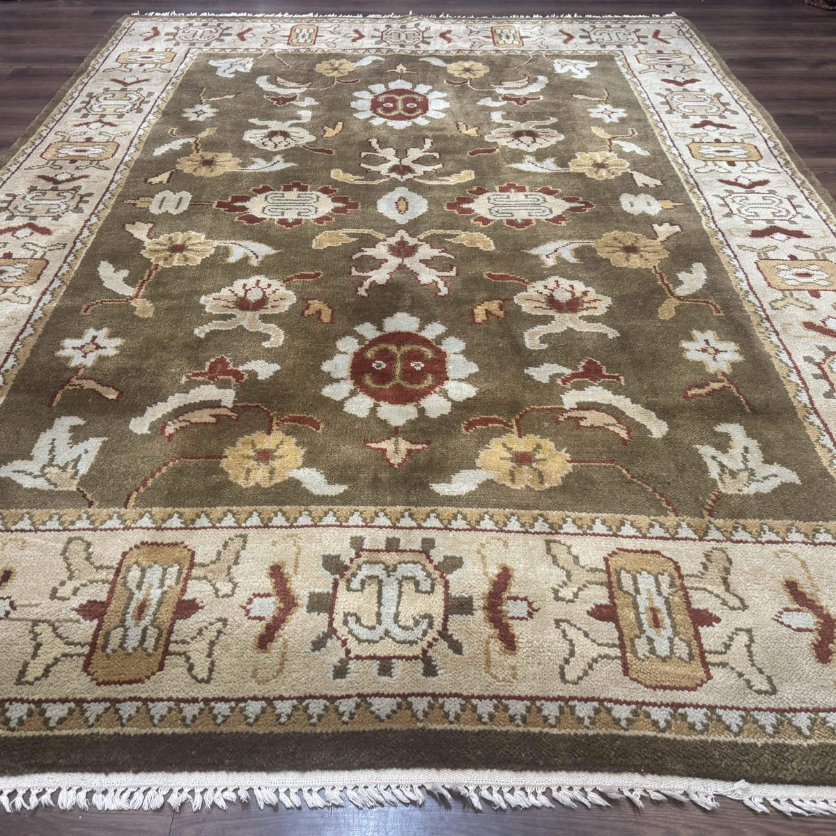 Indo Mahal Rug 8x11 – Olive Green Hand-Knotted Wool Carpet – Jewel Rugs