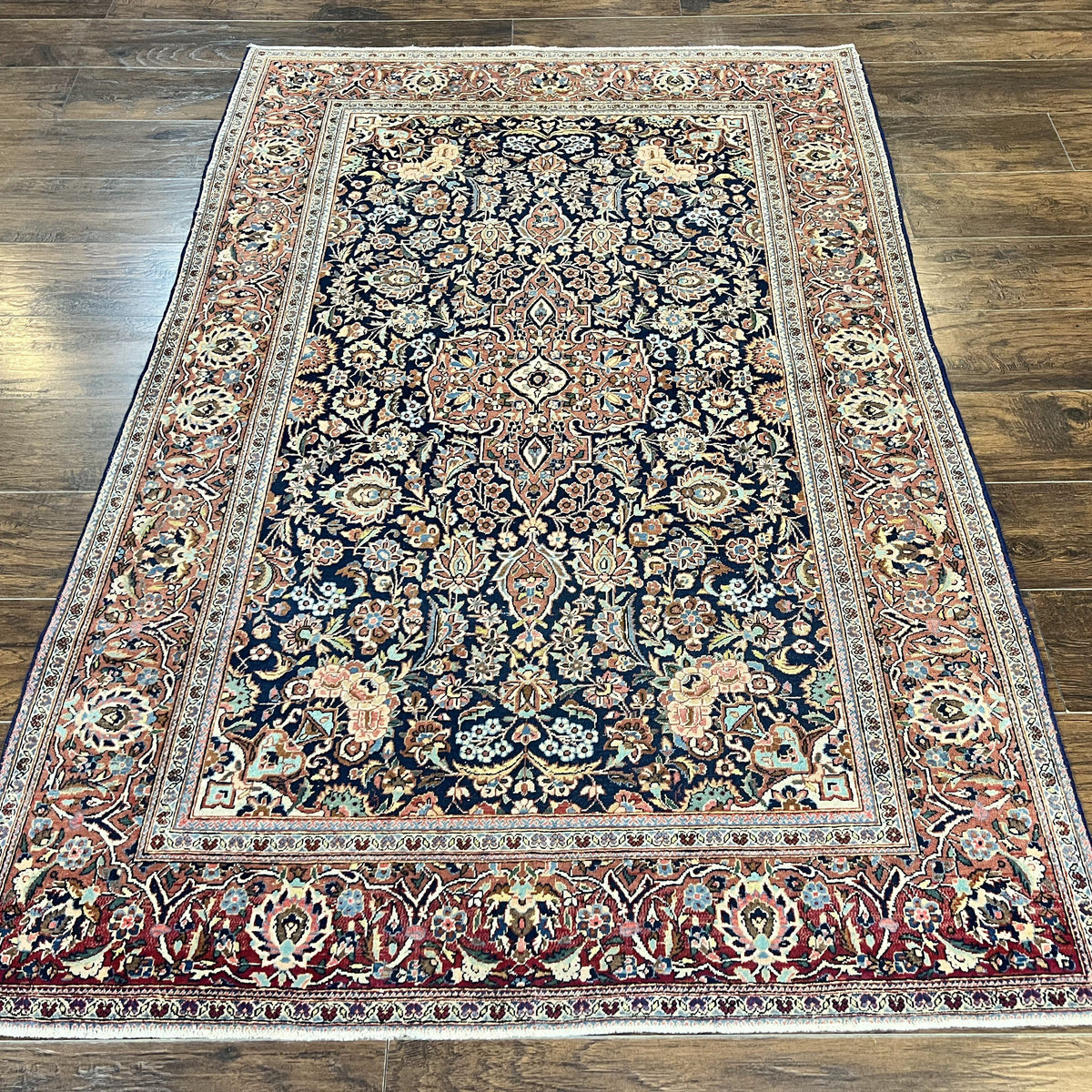 Persian Kashan Rug 4x7, Floral Medallion Vintage Handmade Hand Knotted ...
