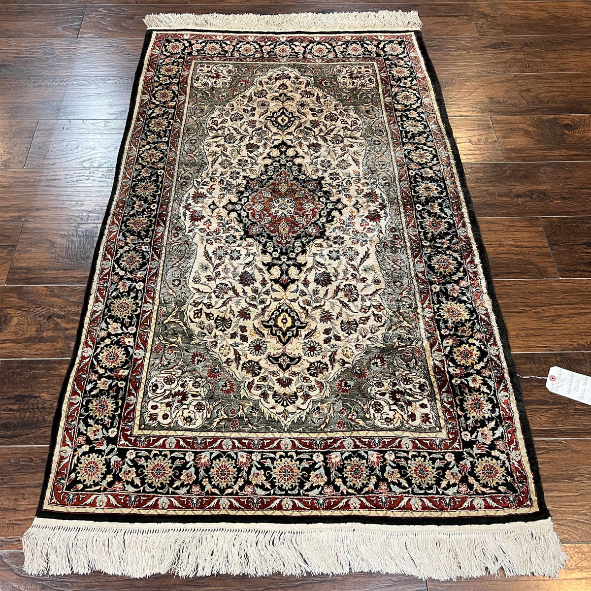 Silk Sino Persian Rug 3x5, Floral Medallion, Hand Knotted Silk Pile Si ...