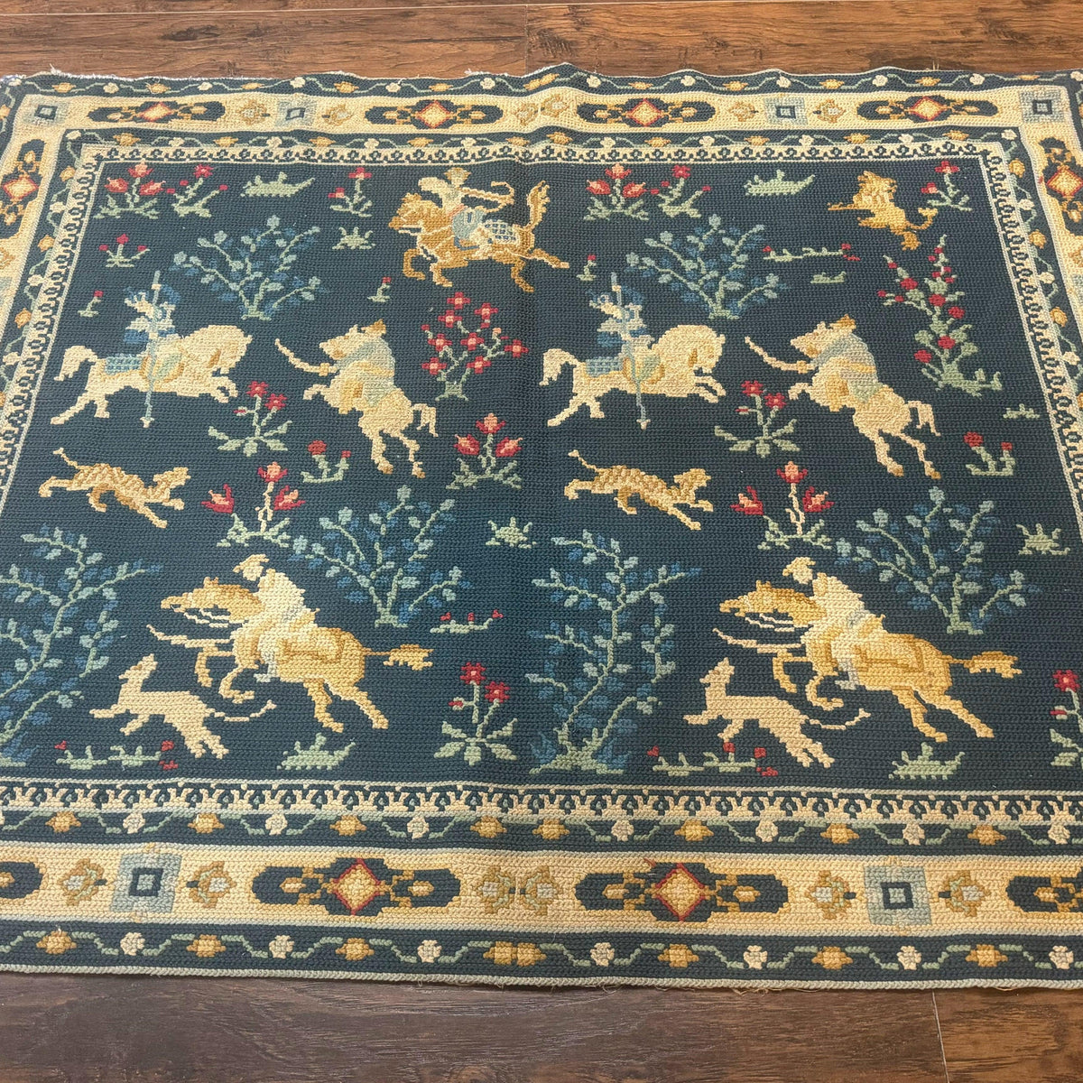 Antique Portuguese Wall Hanging Tapestry Rug, Hunting Design, Horsemen ...