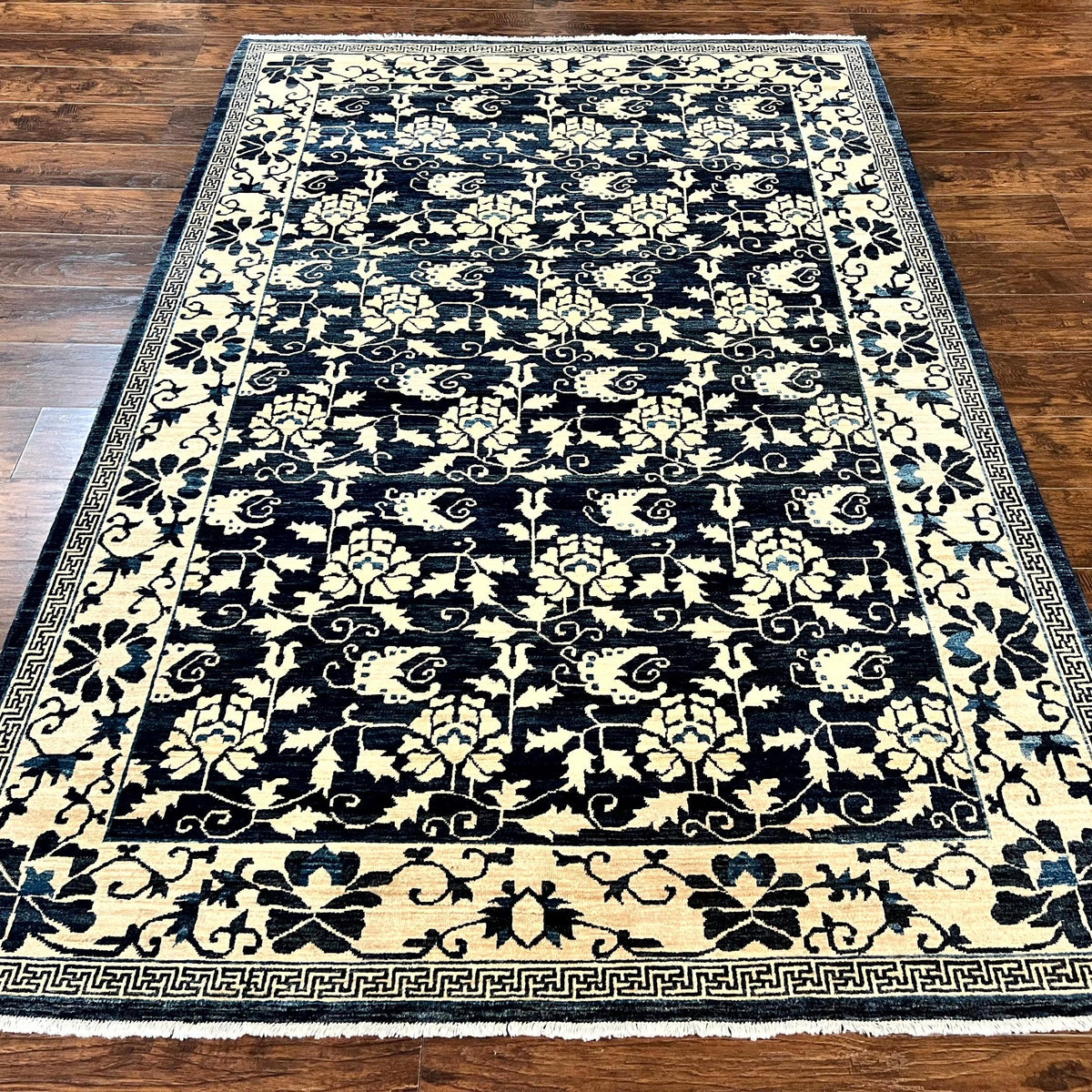 Sino Persian Rug 6x9, Hand Knotted Wool Carpet, Floral Allover, Blue C ...