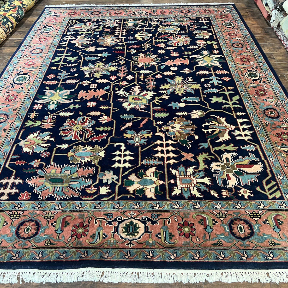 Indo Heriz Rug 8x11, Room Sized Vintage Hand Knotted Handmade Wool Ind ...