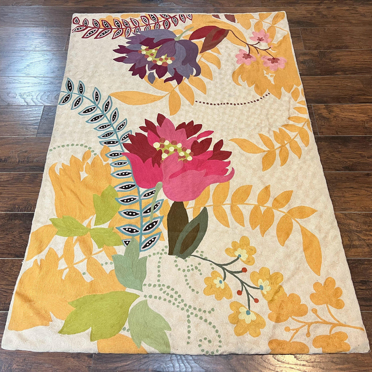 Indian Hand Stitched Rug 4x6, Floral, Silk, Large Floral Design – Jewel ...