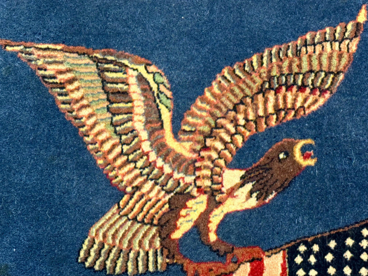Pictorial Rug of American Flag with Bald Eagle, Small Indo Persian Pic ...