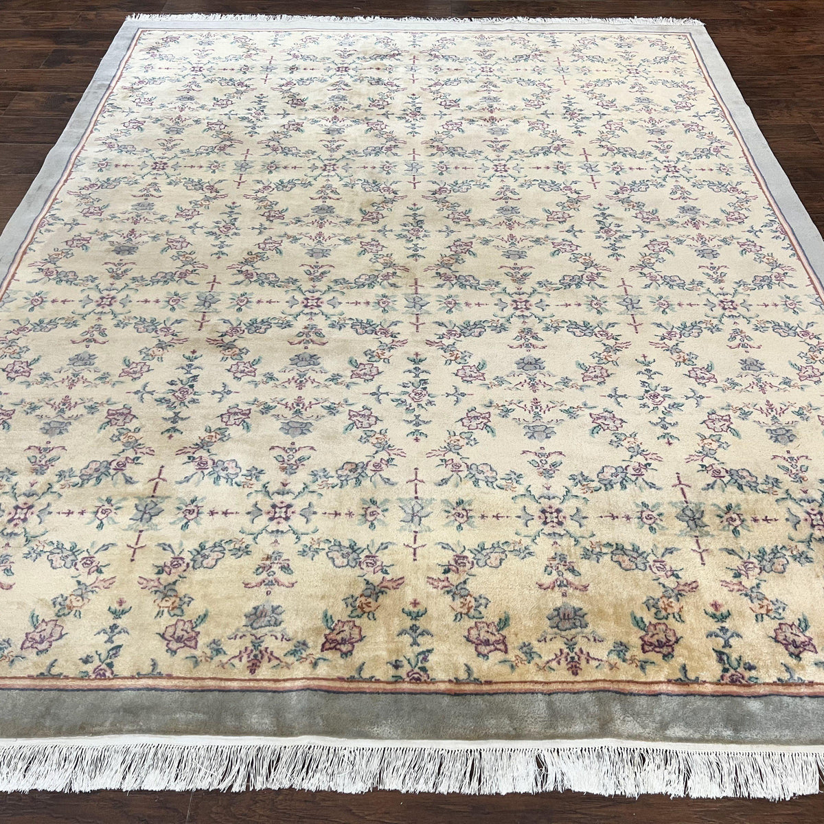 Sino Persian Rug 8x10, Floral, Oatmeal and Light Teal, Handmade Wool V ...