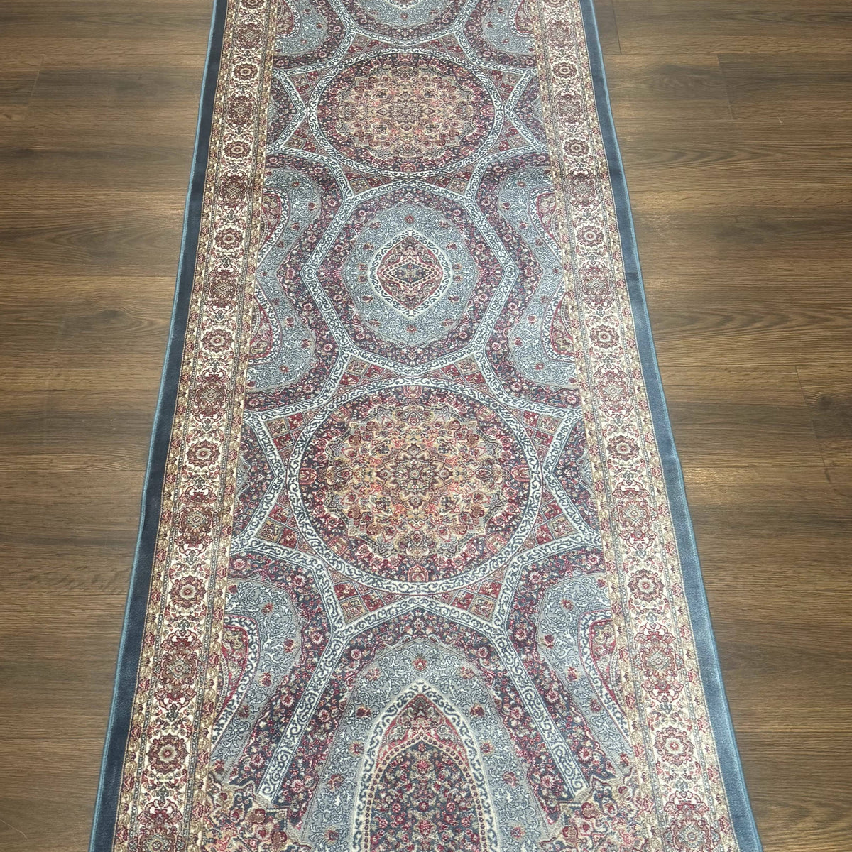 Turkish Silk Runner Rug 2.6 x 10, Light Blue Carpet, Bamboo Silk, New ...