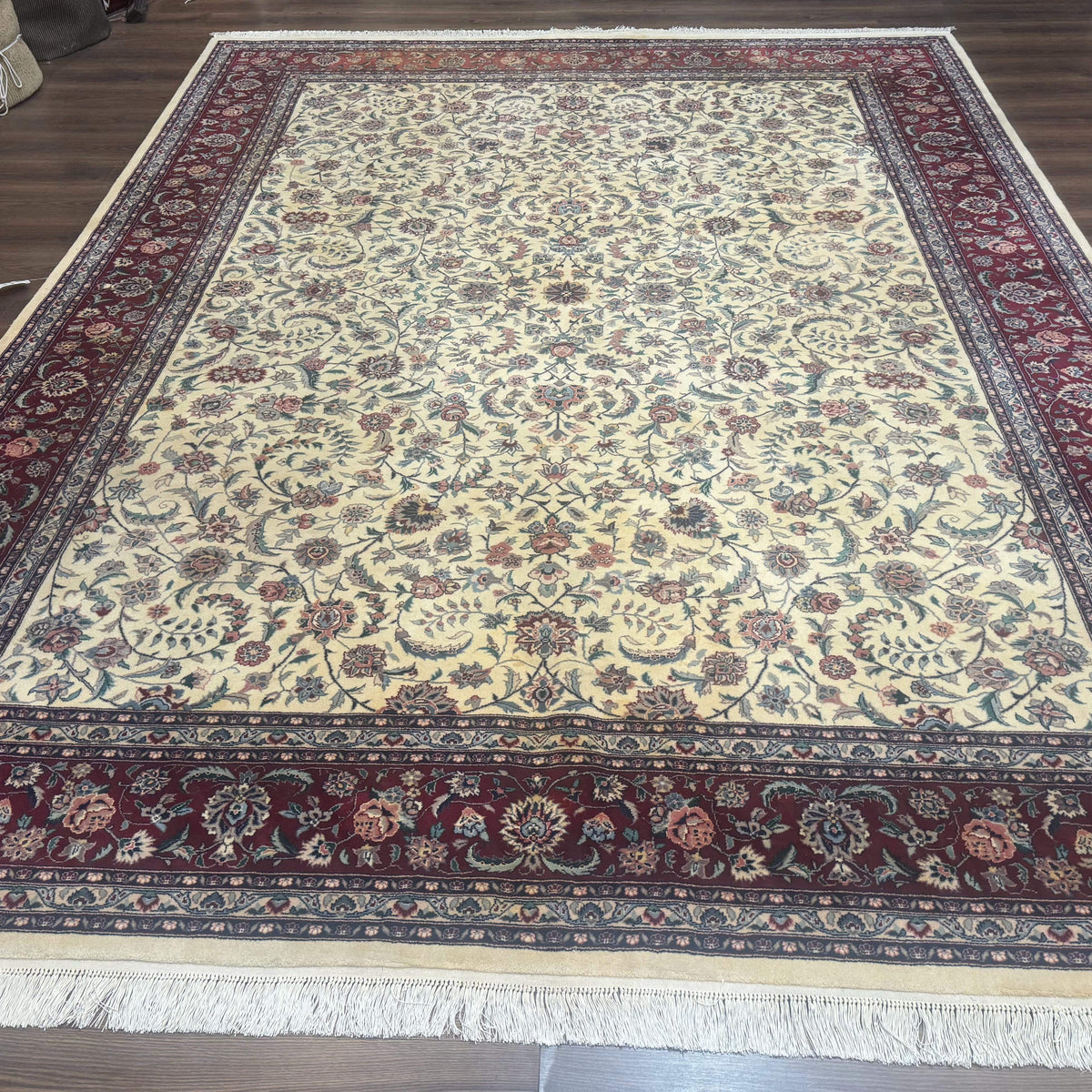 Pak Persian Rug 9x12 – Ivory and Maroon, Hand-Knotted Wool Carpet ...