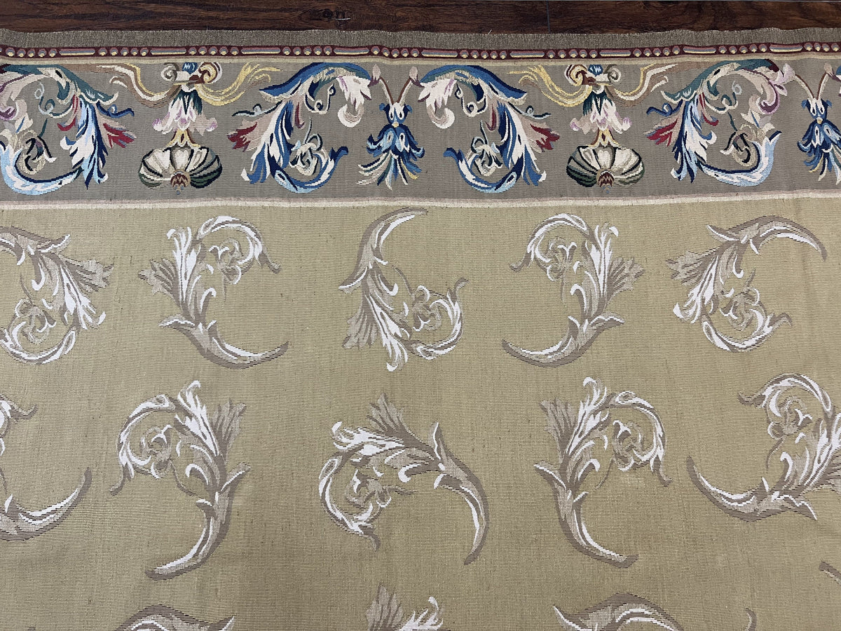 Vintage Aubusson Flatweave Area Rug 9x12, Aubusson Weave, Wool, Beige ...