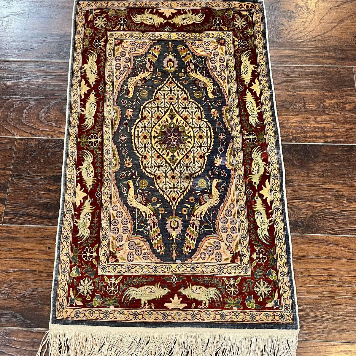 Silk Turkish Hereke Rug 2x3, Peacocks Birds, Signature from Master Wea ...