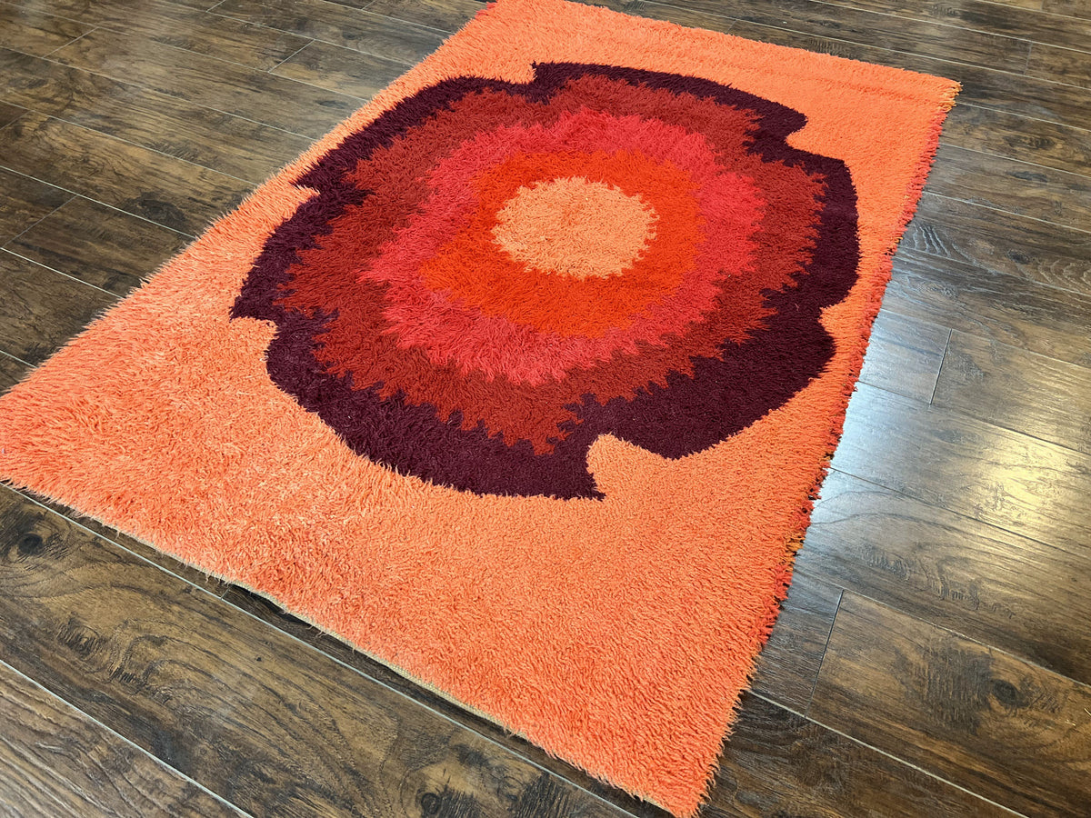 Danish Rya Shag Rug 4x6, Mid Century 1960s Retro Vintage Wool Rug, Sha ...