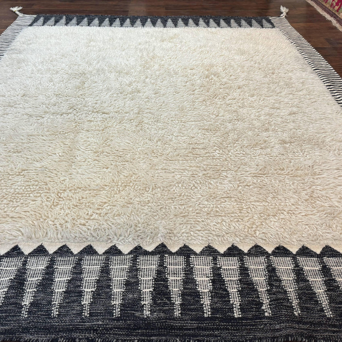 Ikat Border Shag Rug 8x10, Handmade Indian Shag Rug, Modern Contempora ...