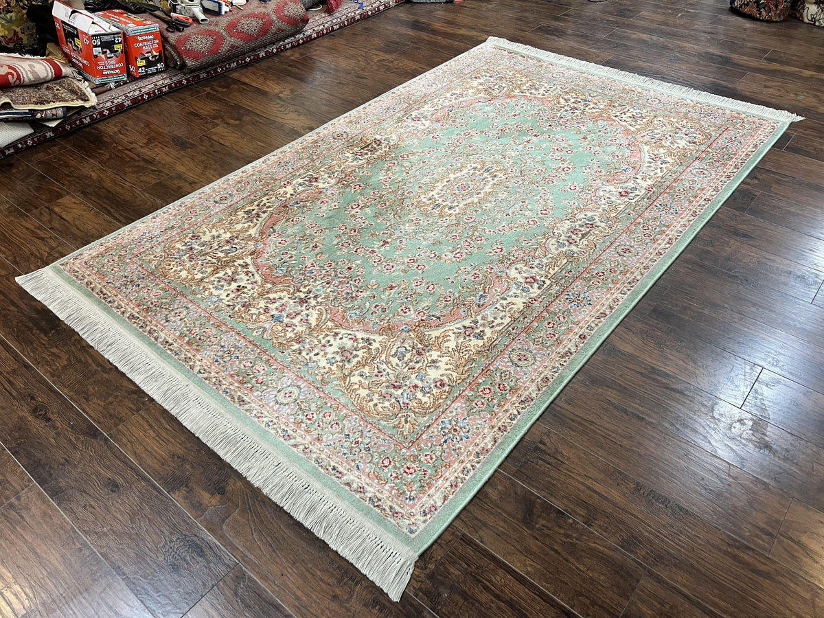 Karastan Rug #712, Green Medallion Kirman 5.9 x 9, Wool Carpet Origina ...