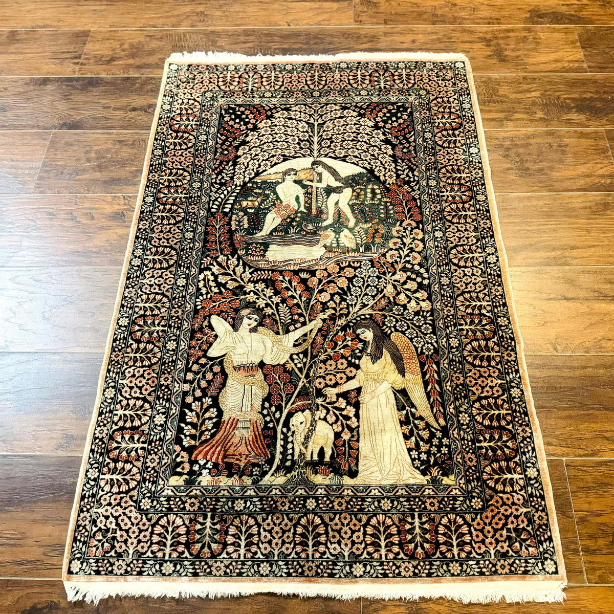 Stunning Sino Persian Pictorial Rug 2.7 x 4, Garden of Eden Adam & Eve ...