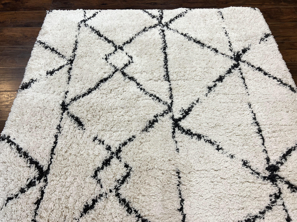 Modern Shag Rug 5x7, Ivory, Abstract Shag Rug, Wool – Jewel Rugs