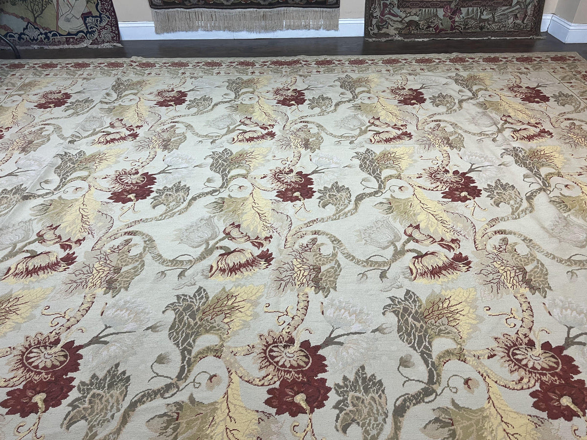 Extra Large Needlepoint Rug 14 x 20, Vintage Handwoven Handmade Wool F ...