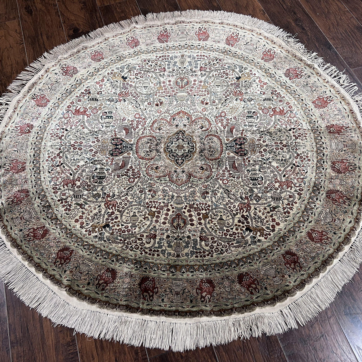 Silk Round Sino Persian Rug 5x5, Super Fine 650 KPSI, All Silk Vintage ...