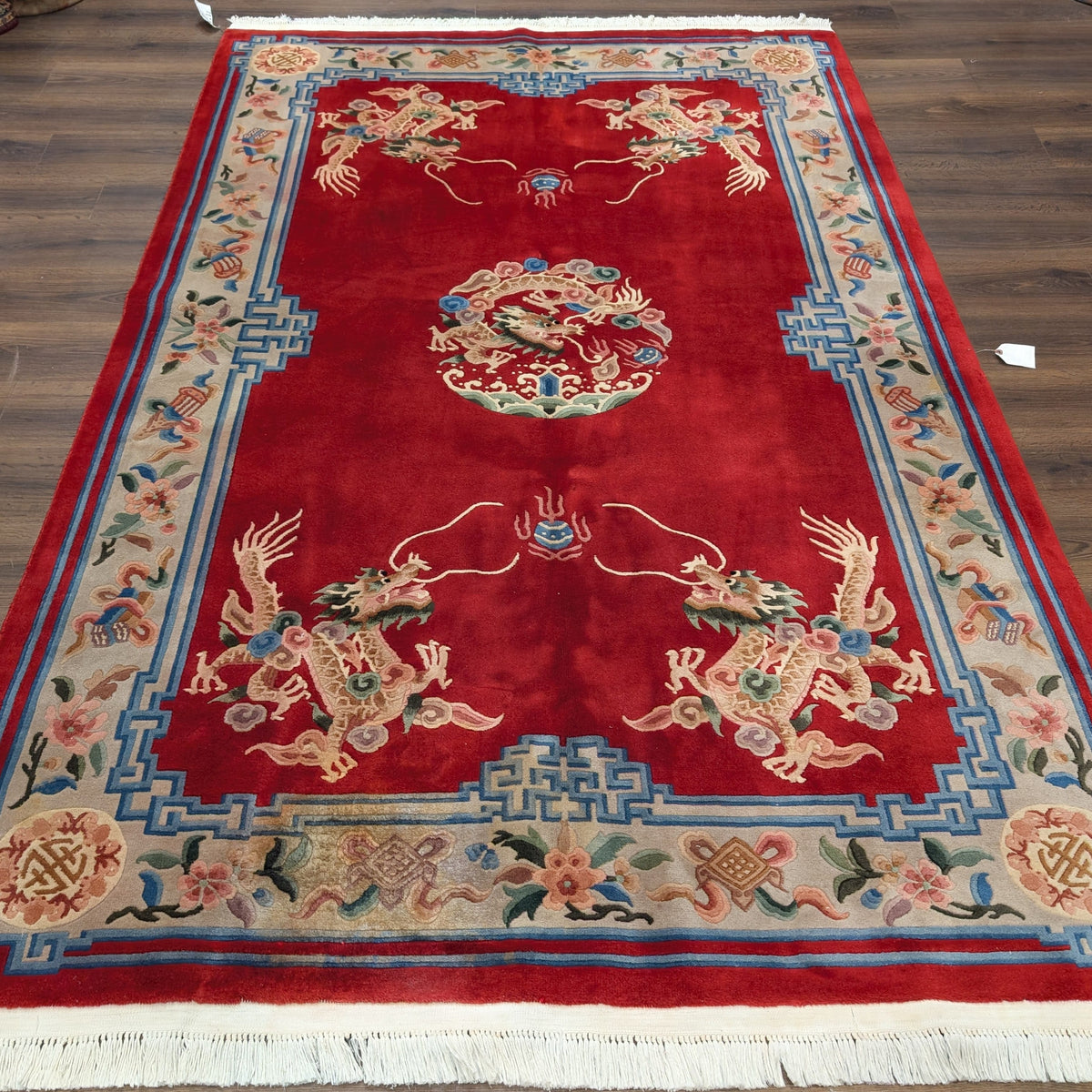Chinese Wool Rug 6x9, Dragons, Medallion, Asian Oriental Carpet, Red ...