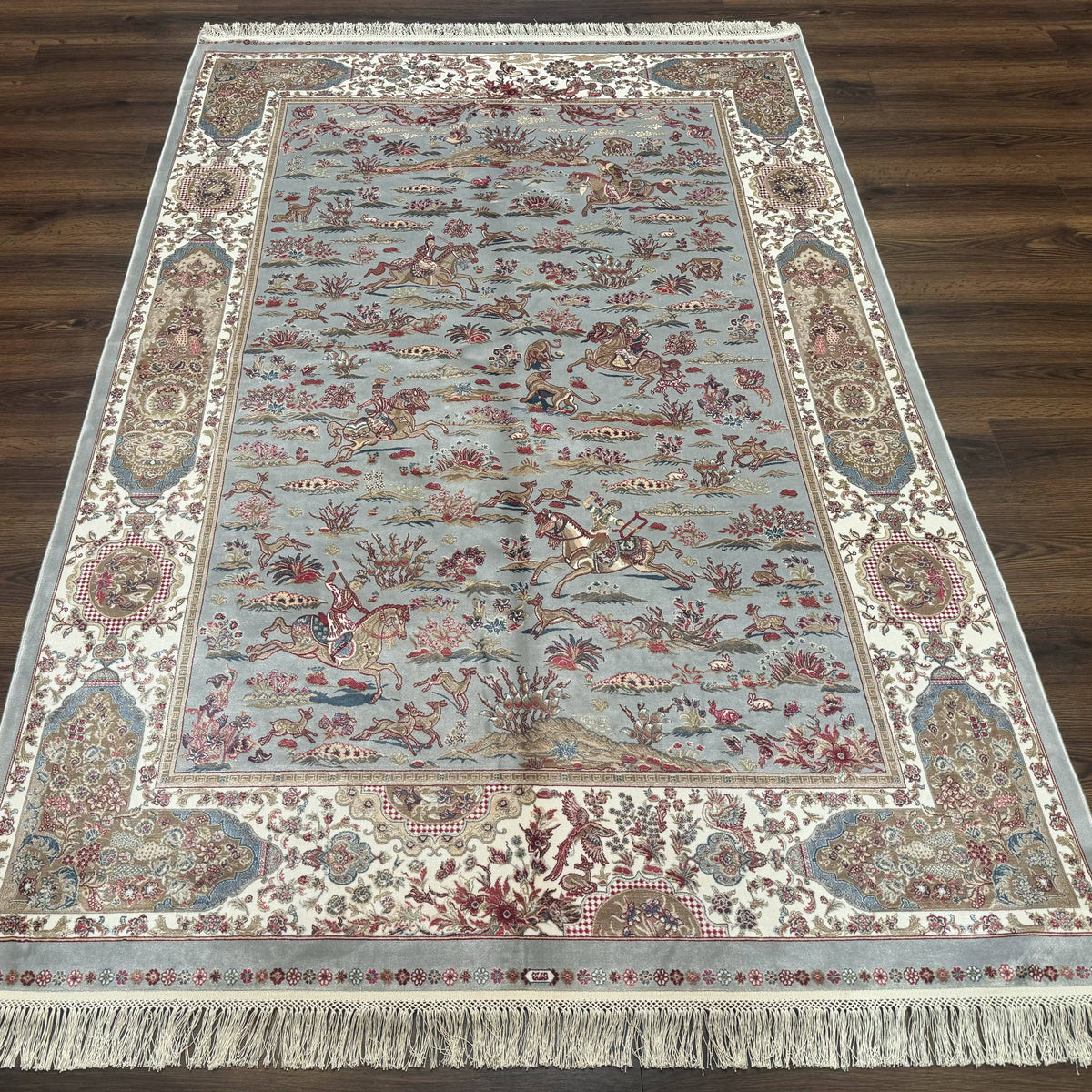 Turkish Silk Rug 5x7, Hunting Design, Animal Pictorials, Bamboo Silk ...