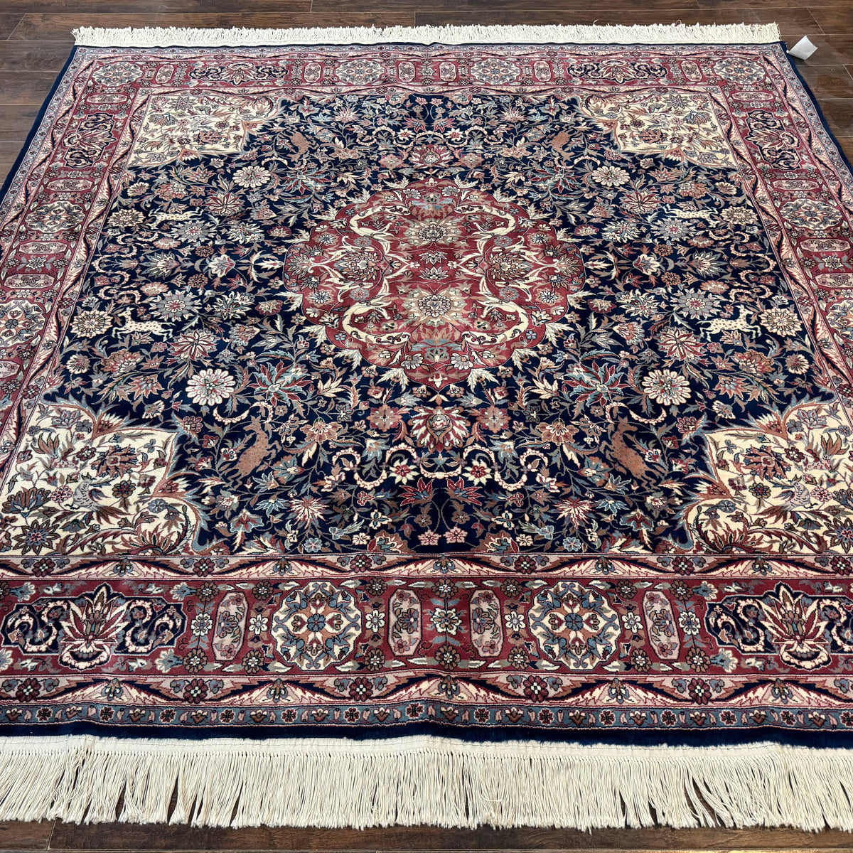 Square Persian Rug 7x7 ft, Fine 330 KPSI, Navy Blue Dark Red Ivory, An ...