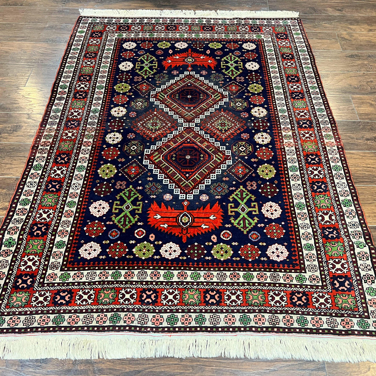 Persian Afshar Tribal Rug 5x6, Geometric Pattern, Navy Blue Multicolor ...