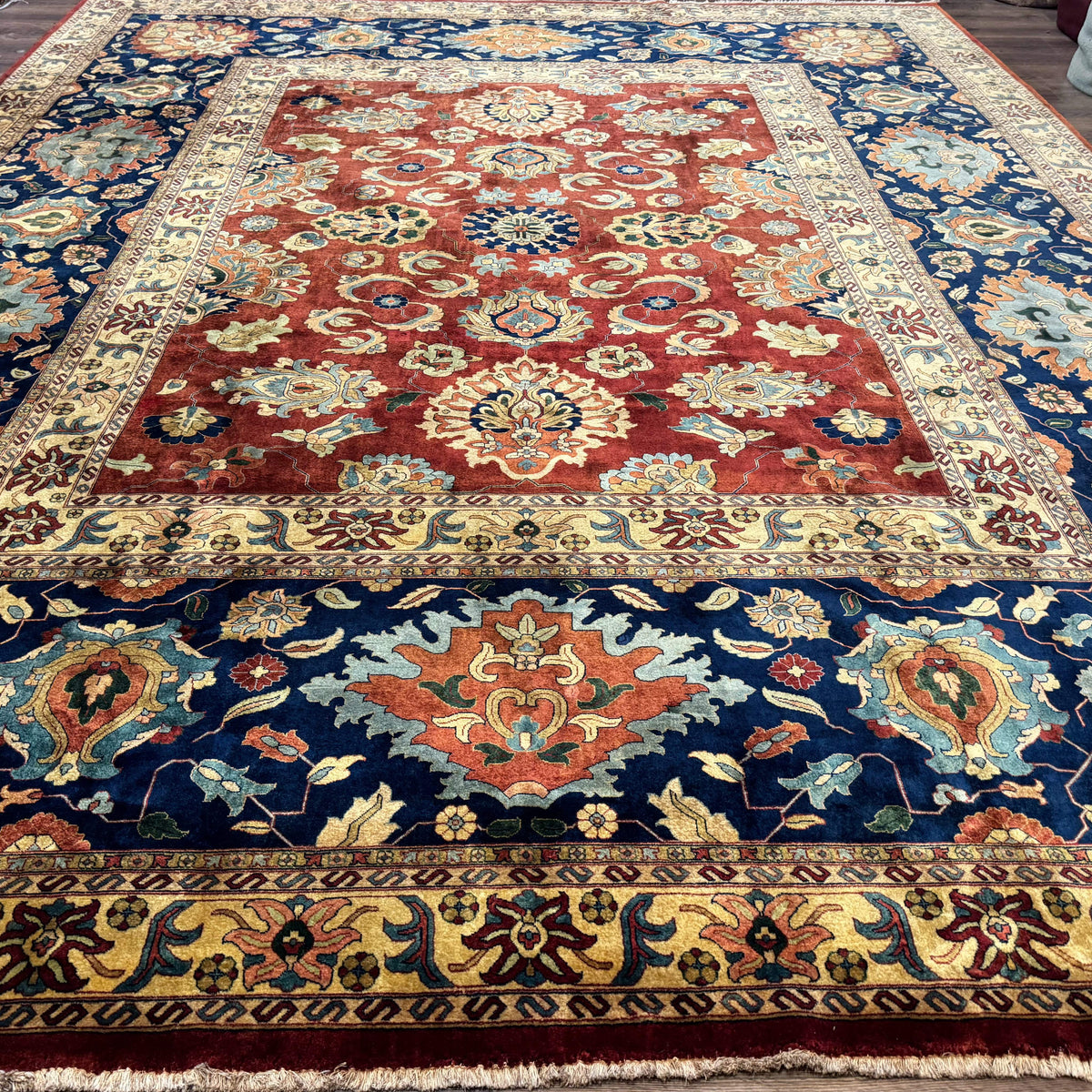 Palace Size Indo Persian Rug 12x15, Sultanabad Mahal Carpet, Red Navy ...