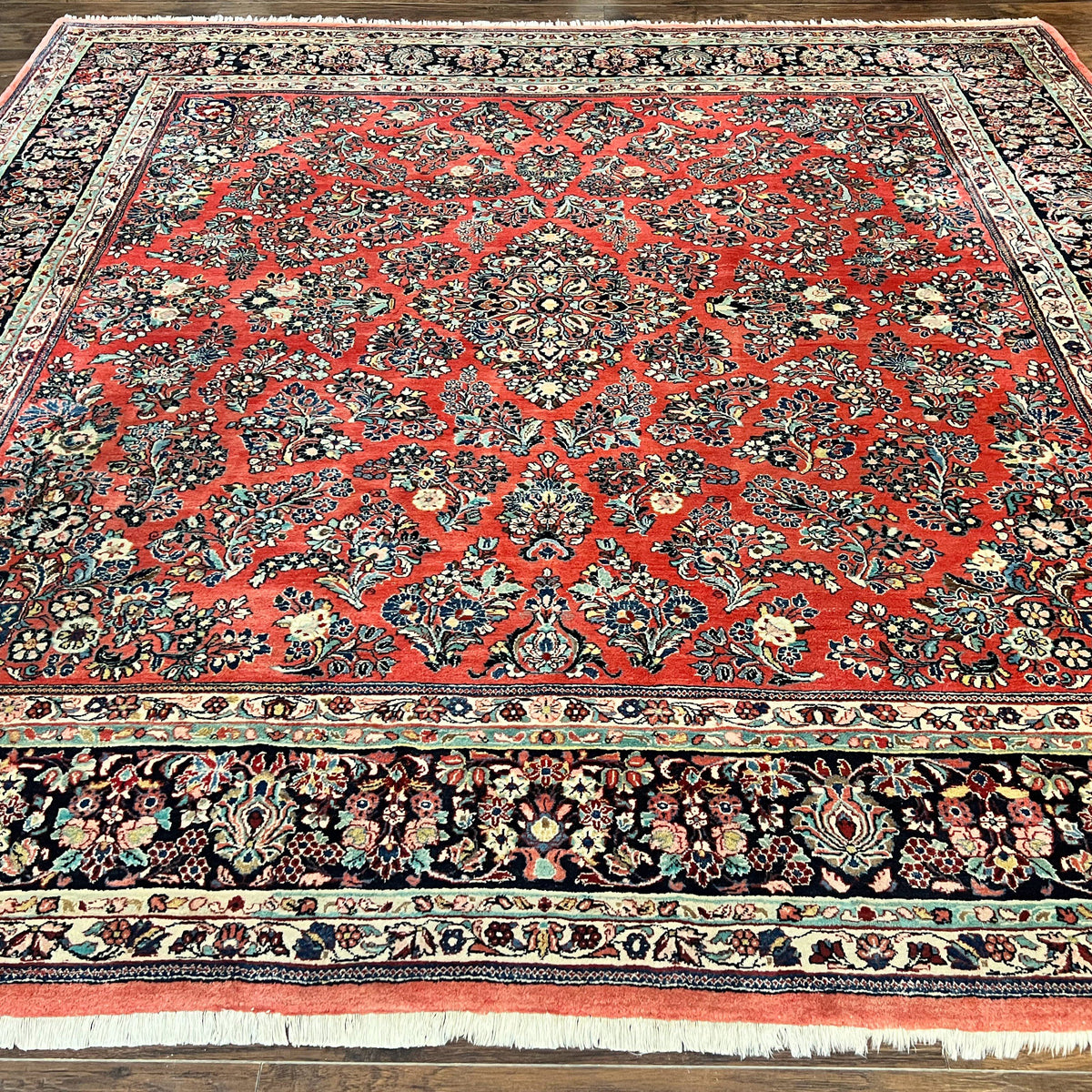 Square Persian Sarouk Rug 11x11 ft, Rare Size, Hand Knotted Wool Flora ...