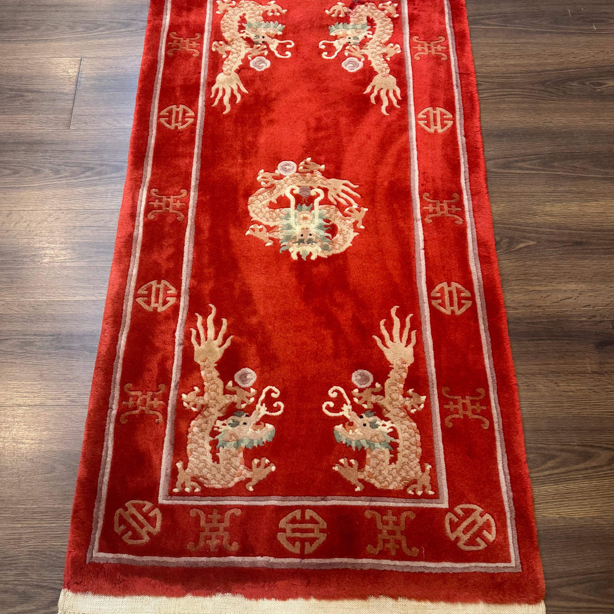 Red Chinese Dragon Rug 2x5 – Hand-Knotted Wool Asian Carpet – Jewel Rugs