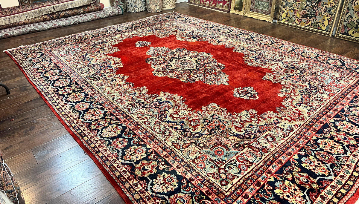 Persian Sarouk Rug 11x14, Semi Open Field, Large Antique Persian Wool ...