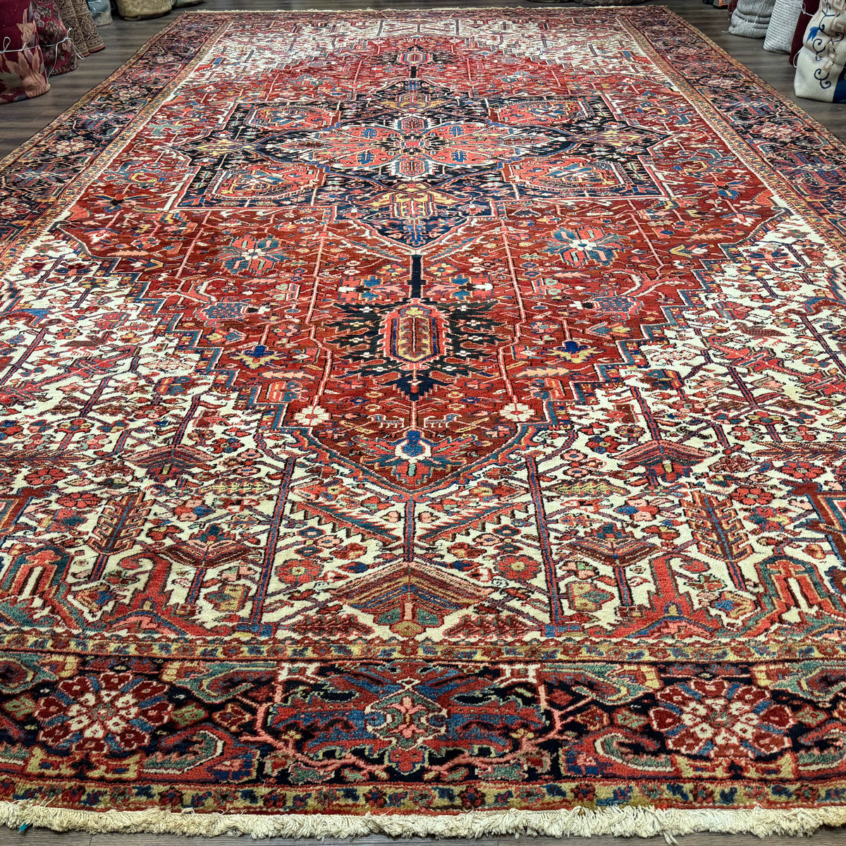 Palace Size Persian Heriz Rug 12x21 Wool Handmade Red Blue Ivory ...