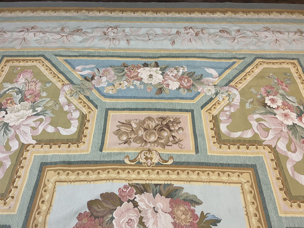 Oversized Aubusson Rug 10x15, Wool Handmade Vintage Carpet, Flatweave ...