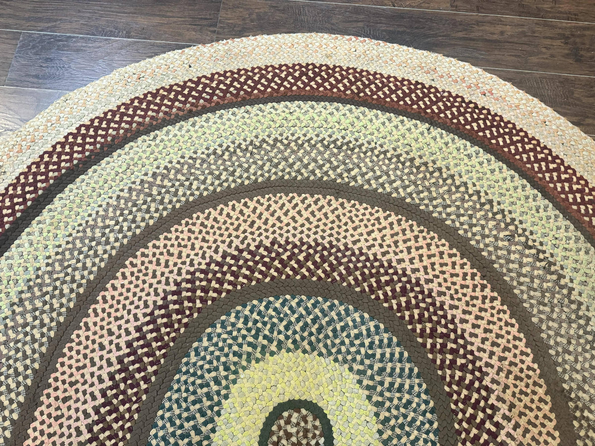 American Oval Braided Rug 7.5 x 9, Vintage Hand Braided Multicolor Lar ...