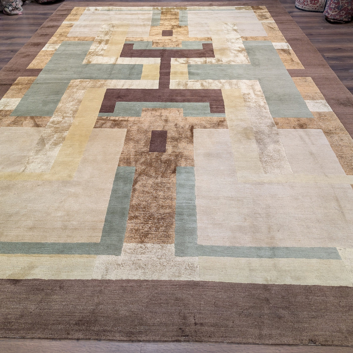 Modern Tibetan Rug 10x14, Wool, Thick Pile, Abstract Geometric, Handma ...