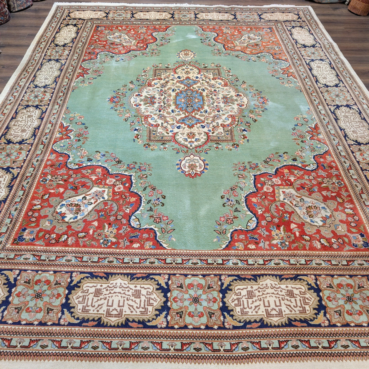 Light Green Persian Rug 9x12, Tabriz Tabatabie Carpet, Wool – Jewel Rugs