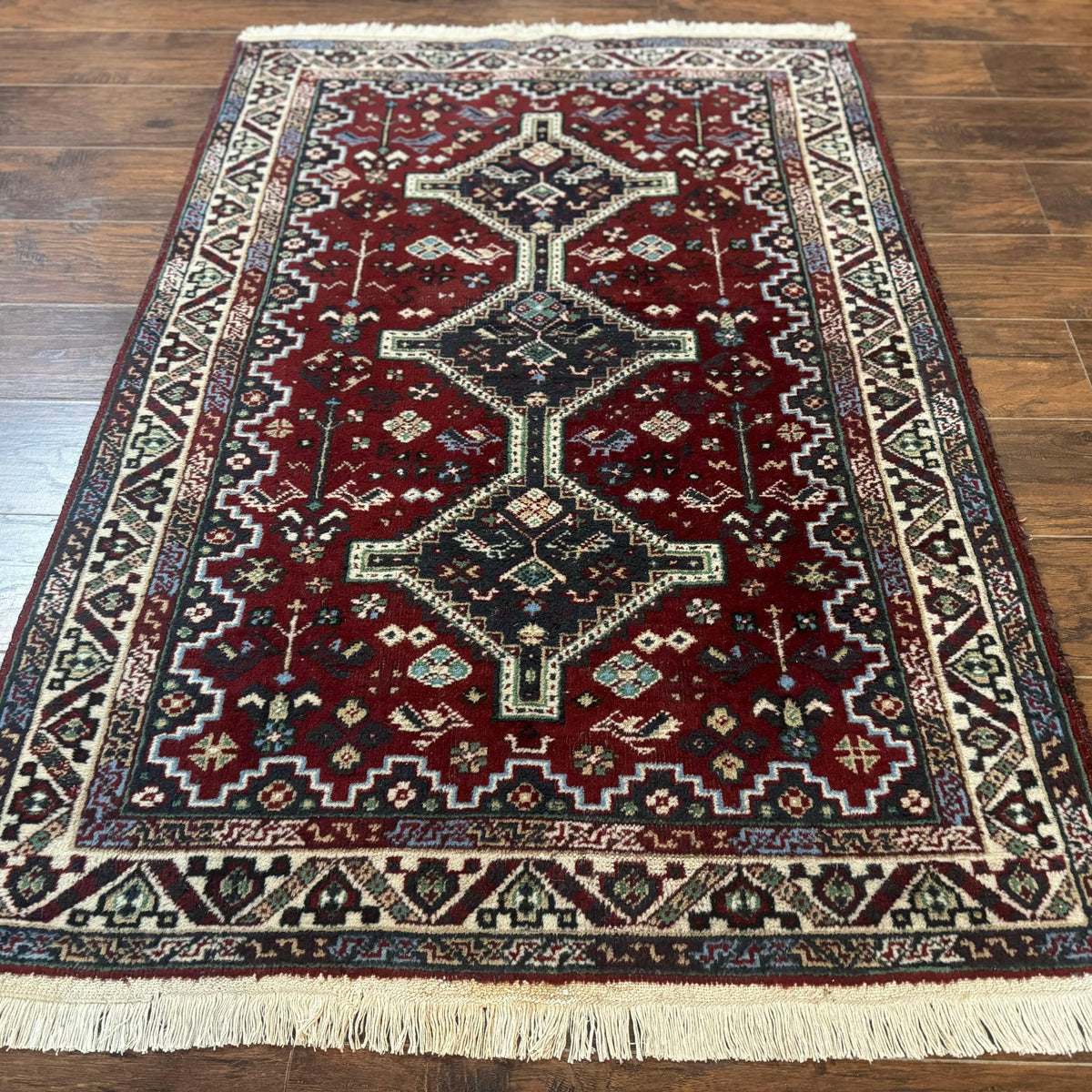 Persian Afshar Rug 4x5 Red Navy Geometric Tribal Wool Carpet – Jewel Rugs