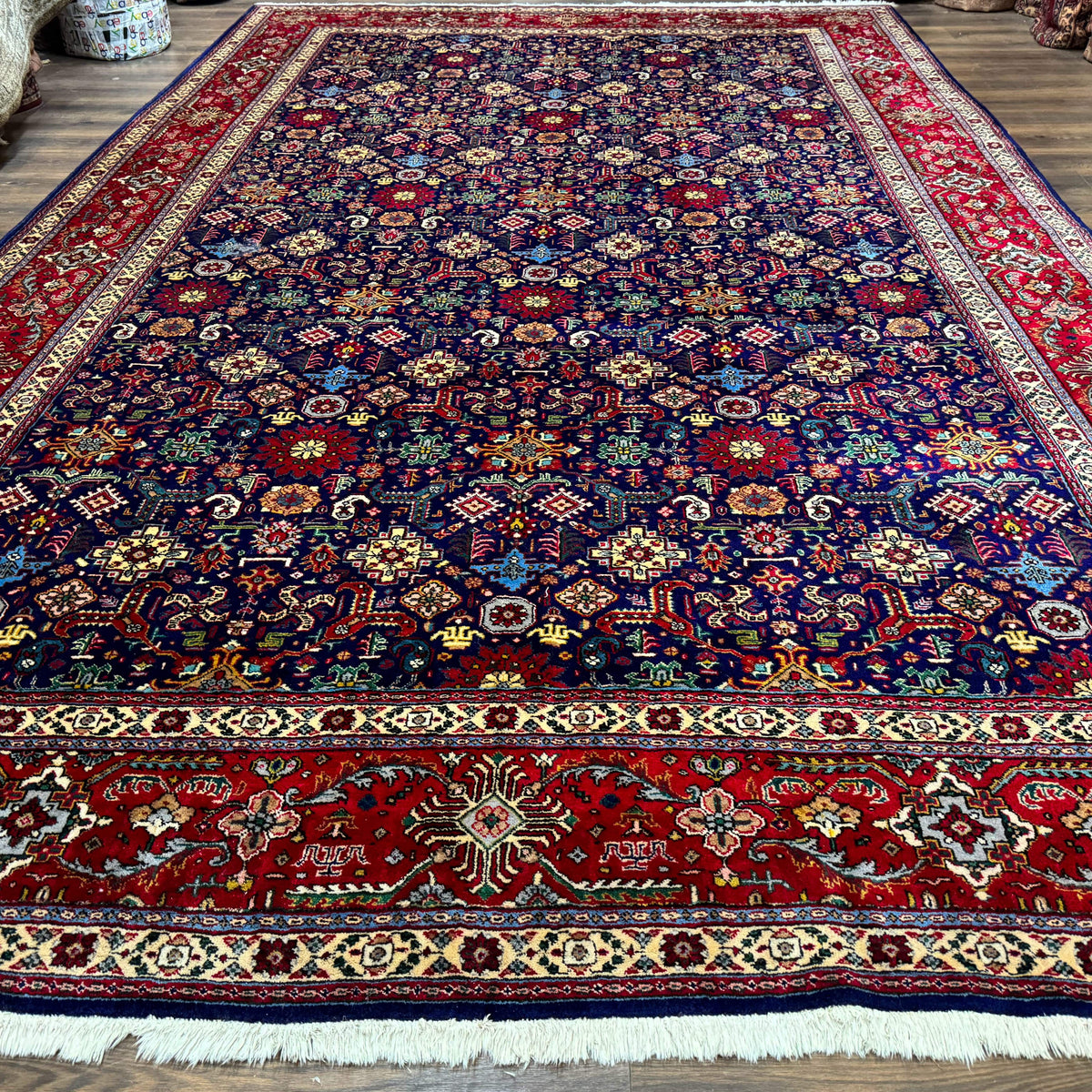 Large Persian Tabriz Rug 10x16, Navy Blue and Red, Allover Pattern, Vi ...