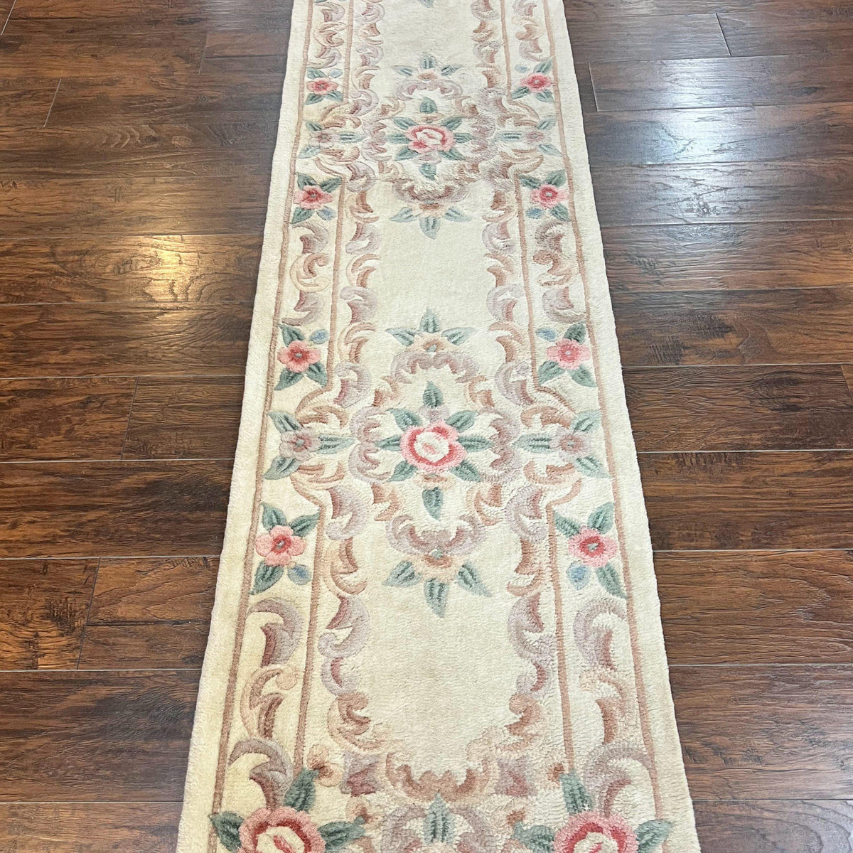 Chinese Aubusson Runner Rug 2.4 x 11, Hand Tufted Beige Floral Europea ...