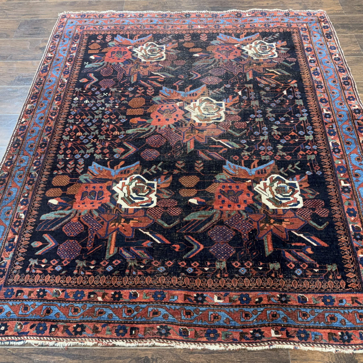 Persian Afshar Tribal Rug 5x6 – Navy and Red, Hand-Knotted Wool, Antiq ...