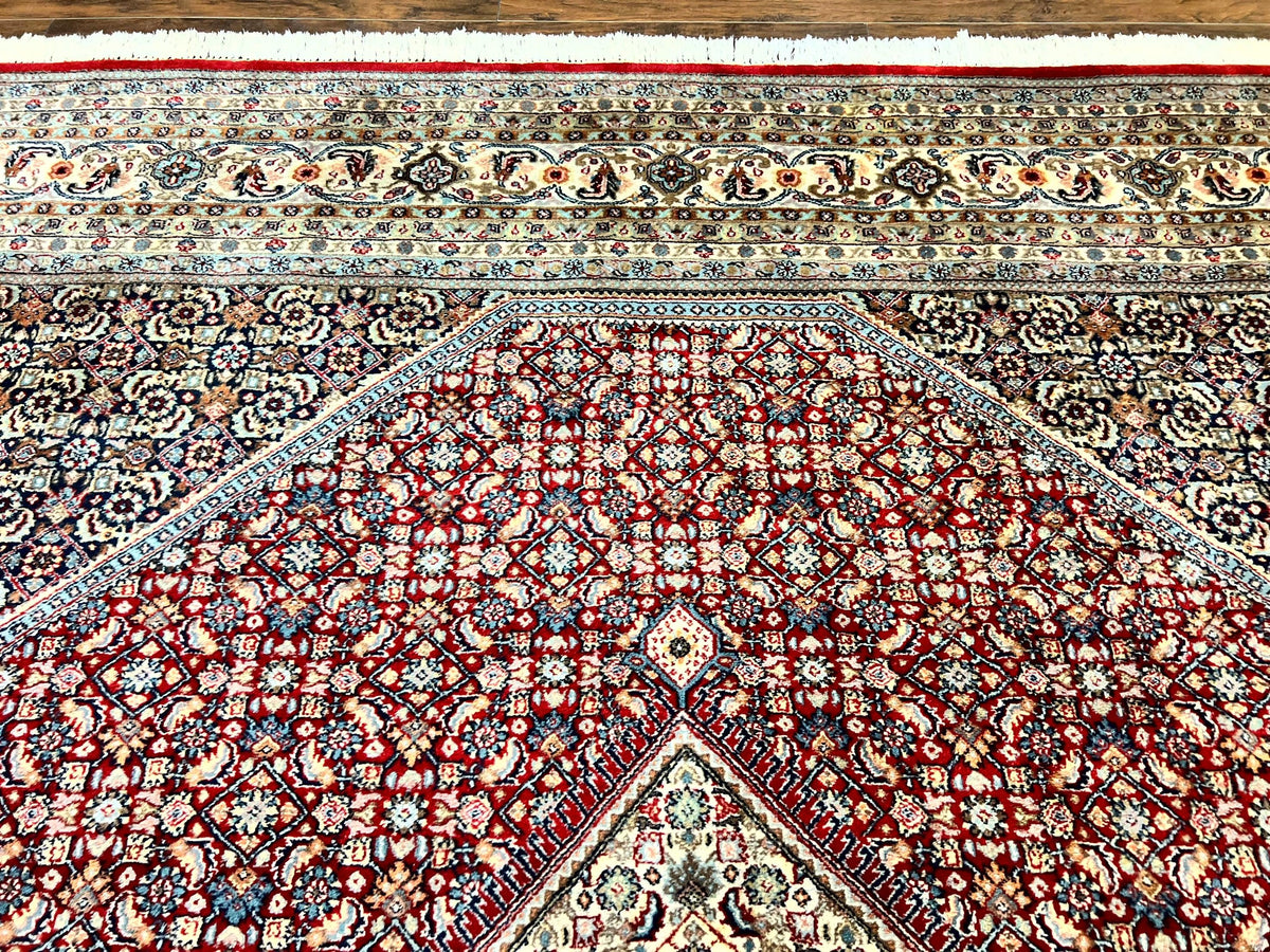 Square Indo Persian Bidjar Rug 10x10, Red, Handmade Vintage Wool Carpe ...