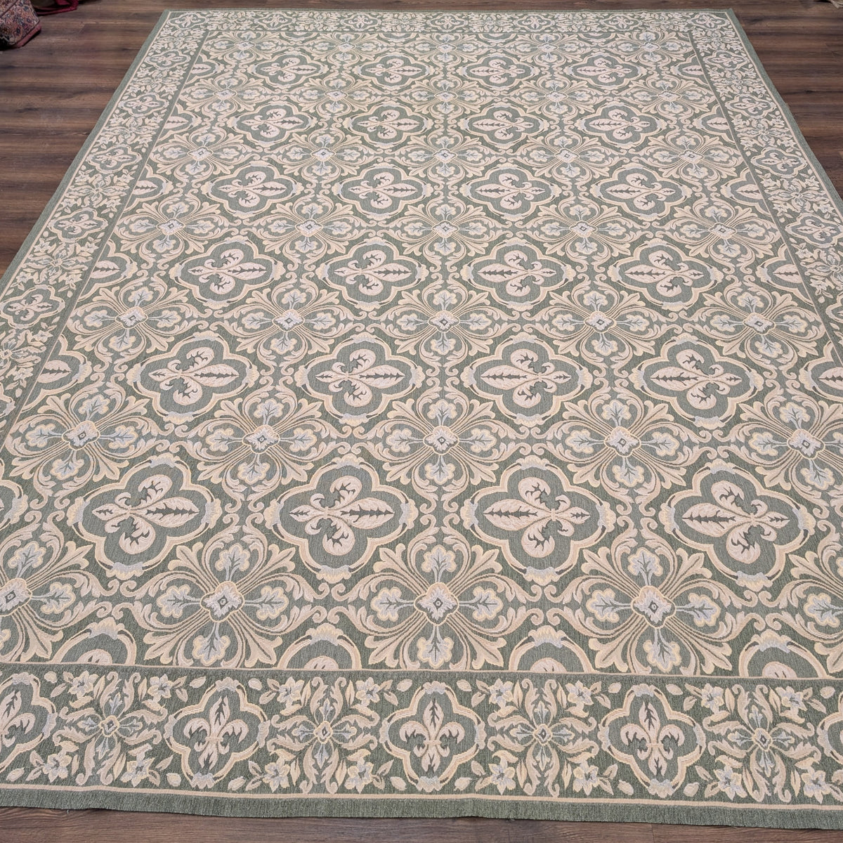 Green Aubusson Rug 9x12, European Design, Wool – Jewel Rugs