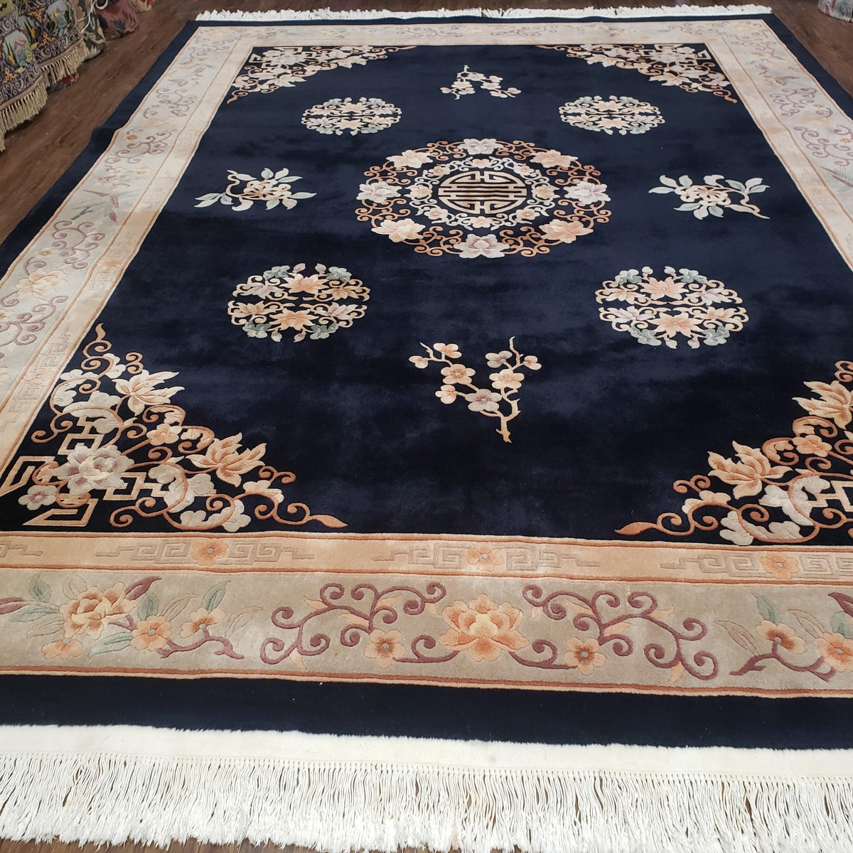 Chinese Sculpted Rug, Vintage Rug 8x11, Black Art Deco Carpet, East As ...