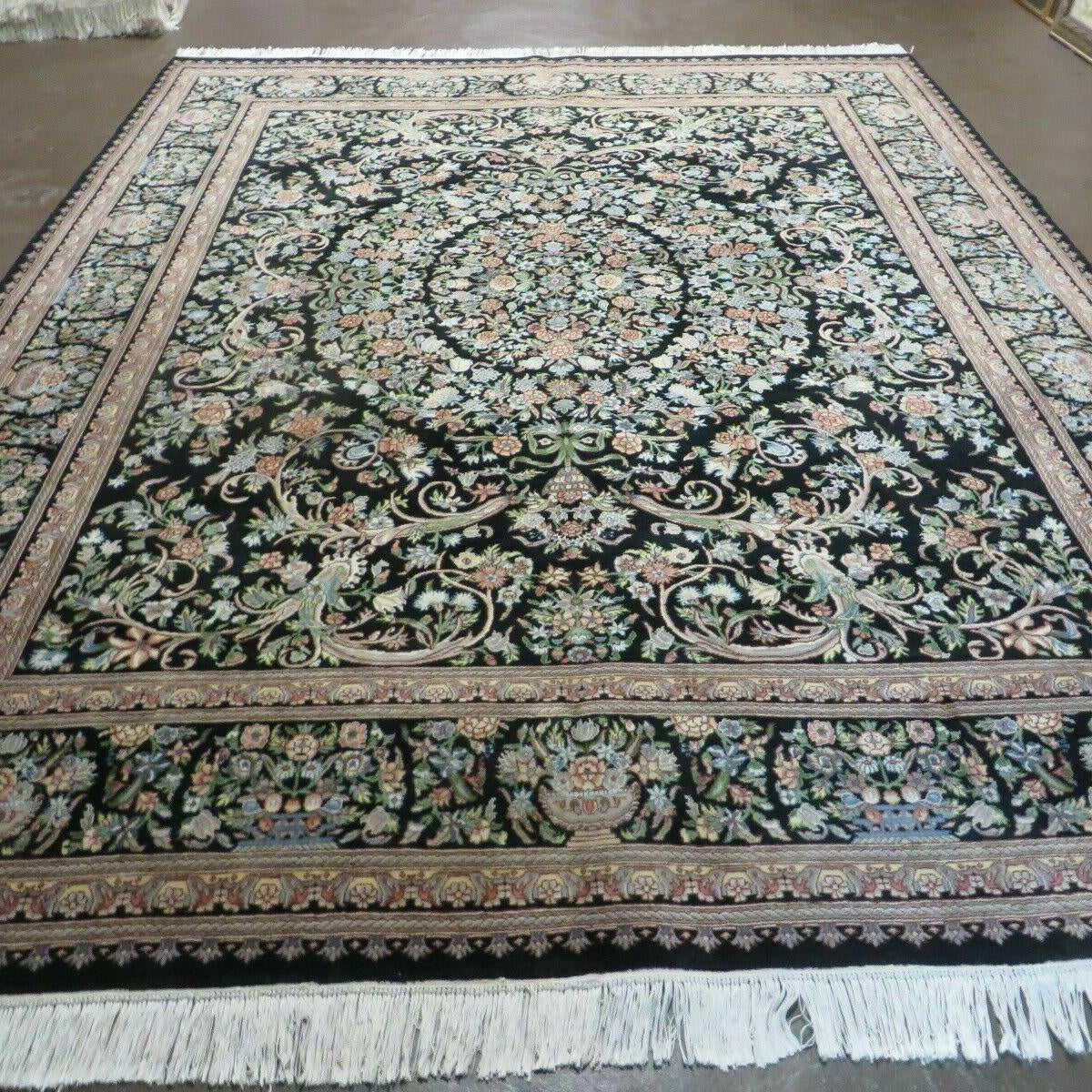 8' X 10' Vintage Handmade Pakistani Floral Wool Rug Black Nice – Jewel Rugs