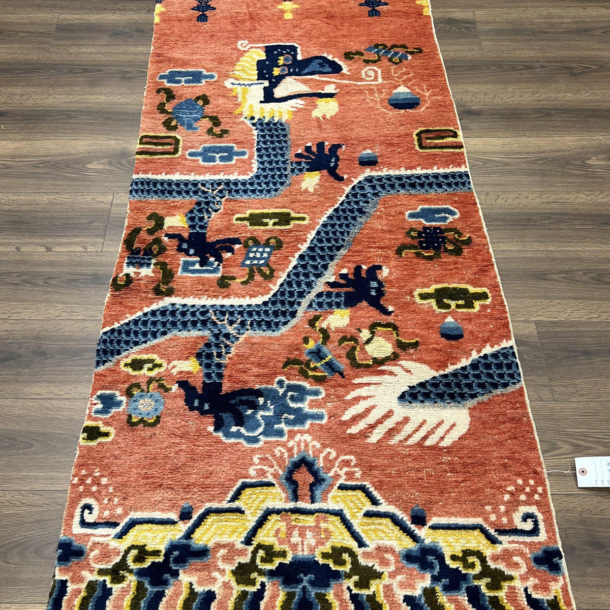Rare Chinese Ningxia Pillar Rug 3x8, Late Qing Dynasty, 5 Clawed Drago ...