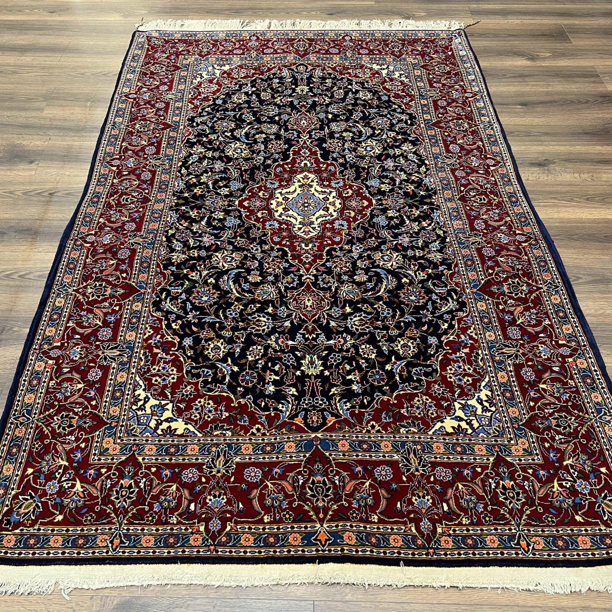 Dark Blue Persian Rug 5x8, Kork Wool Semi Antique Kashan Carpet, Very ...