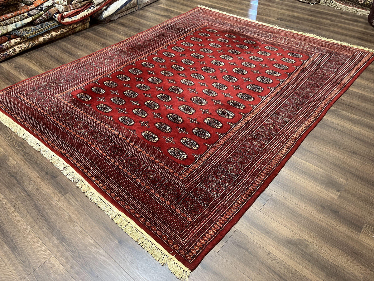 Turkoman Bukhara Rug 8x10, Vintage Bokhara Carpet 8 x 10, Red and Blac ...
