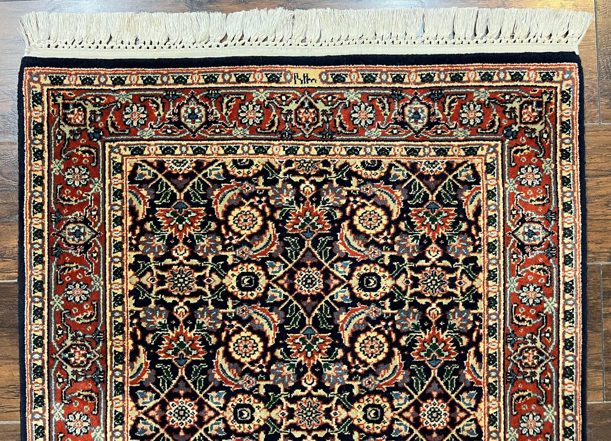 Fine Indo Persian Rug 2.5 x 4 ft, Navy Blue and Red, Allover Herati Pa ...