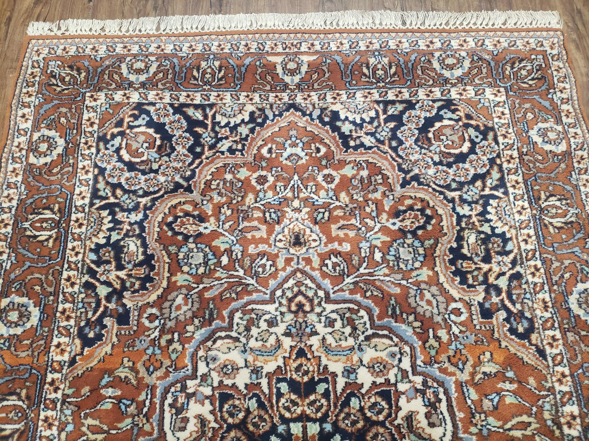 Antique Indian Kashmiri Area Rug 4x6, Wool Hand-Knotted Red & Ivory Fl ...