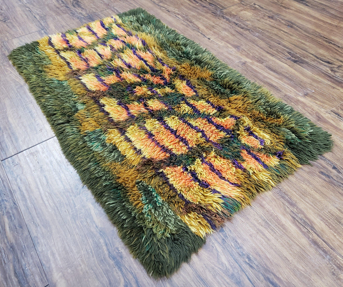 1960s Ege Rya Shag Rug 2x4, Green Rya Carpet, Mid-Century Vintage Shag ...