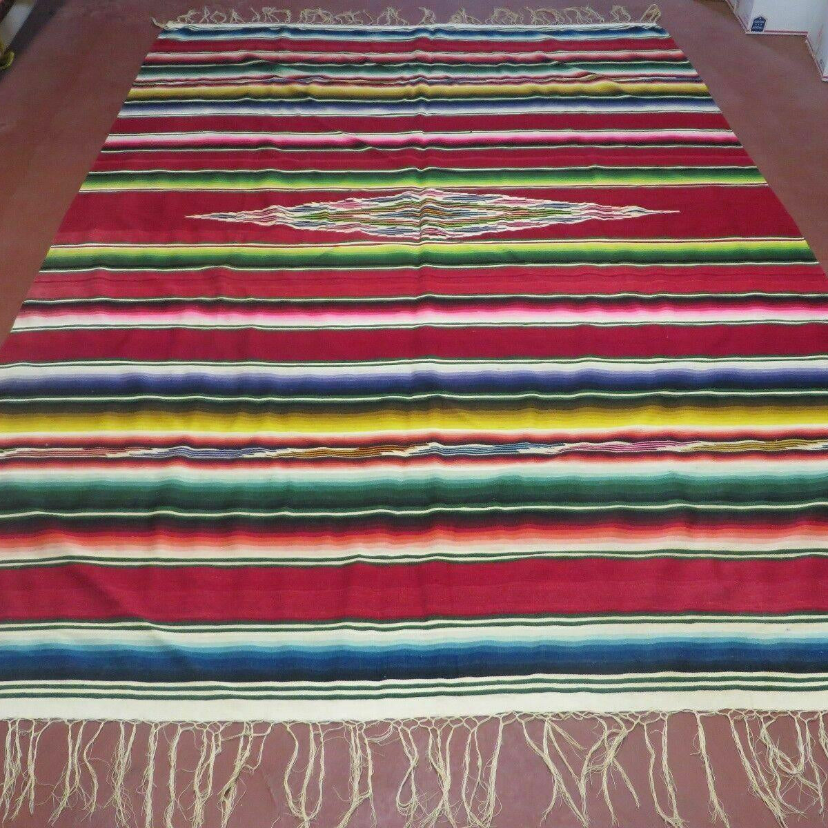 6' 7" X 8' Antique Handwoven Mexican Saltillo Blanket Rug Serape Wall ...