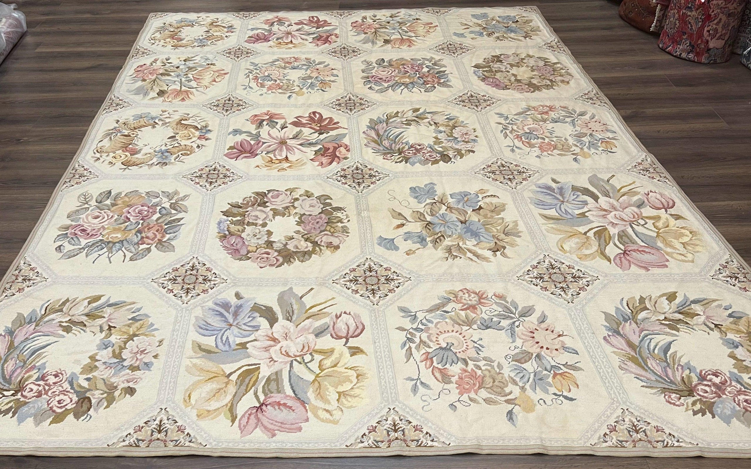 Vintage Needlepoint Rug 8x11, Floral Panel Design, Flatweave Handmade ...