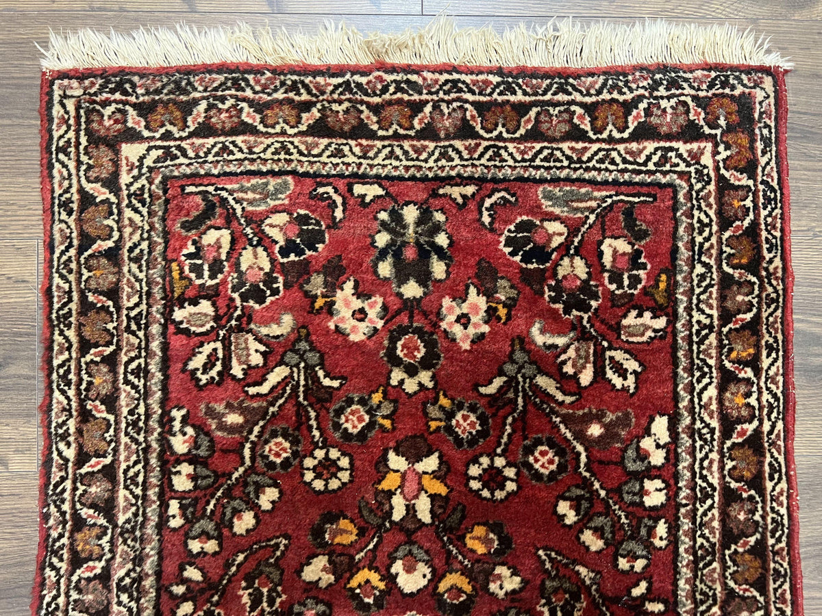 Small Persian Sarouk Rug 2x4 ft, Allover Floral Pattern, Red Black Cre ...